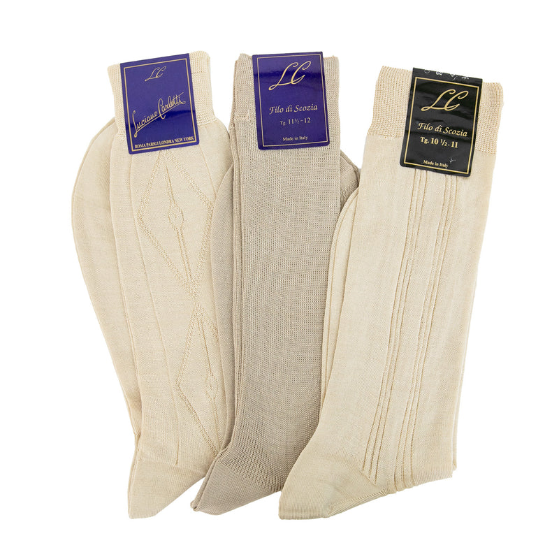 Pack x3 Medias Hombre de Vestir de Algodón Natural Manteca – Briganti